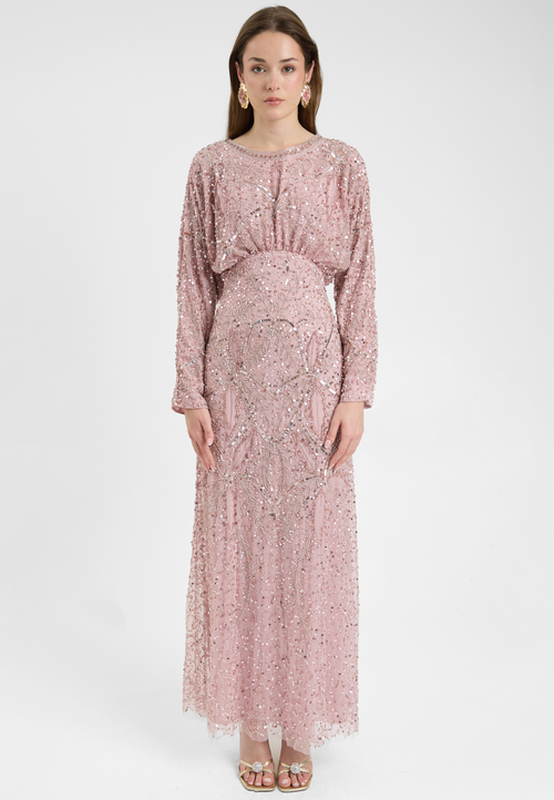 MARYISA Embellished Beaded Maxi Dress with Long Sleeves